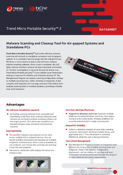 Data Sheet Download for Trend Micro Portable Security™ 3 | TXOne Networks